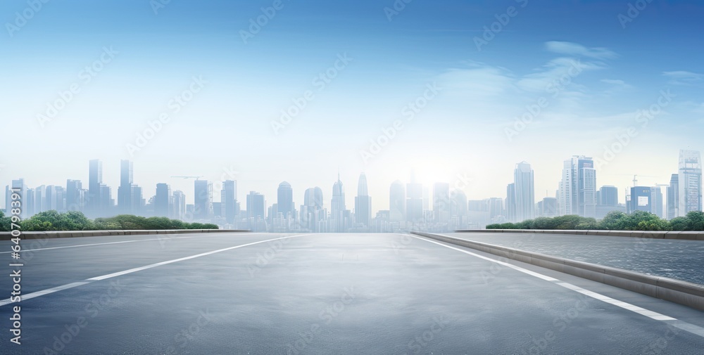 empty asphalt road panoramic perspective on a hill with city view ...
