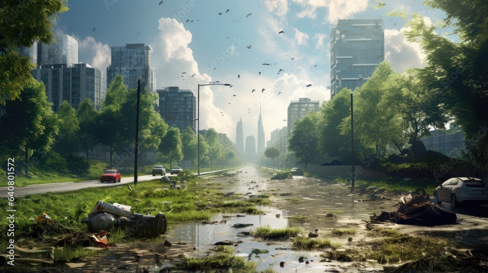 contrast between a polluted urban street and a clean park or green ...