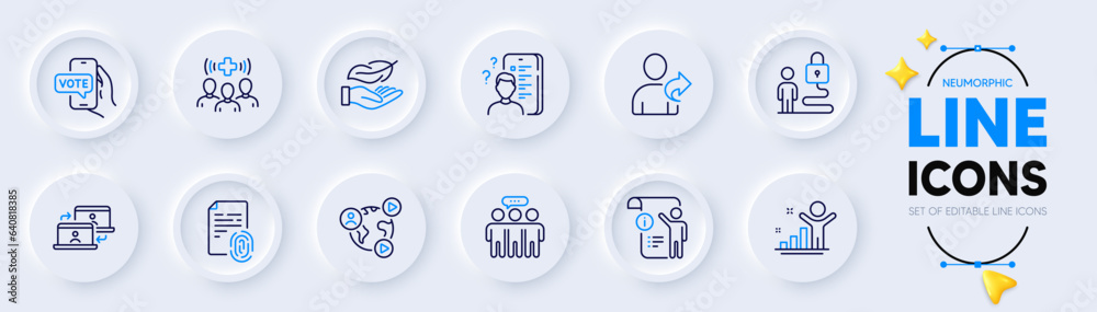 Survey, Winner and Video conference line icons for web app. Pack of ...