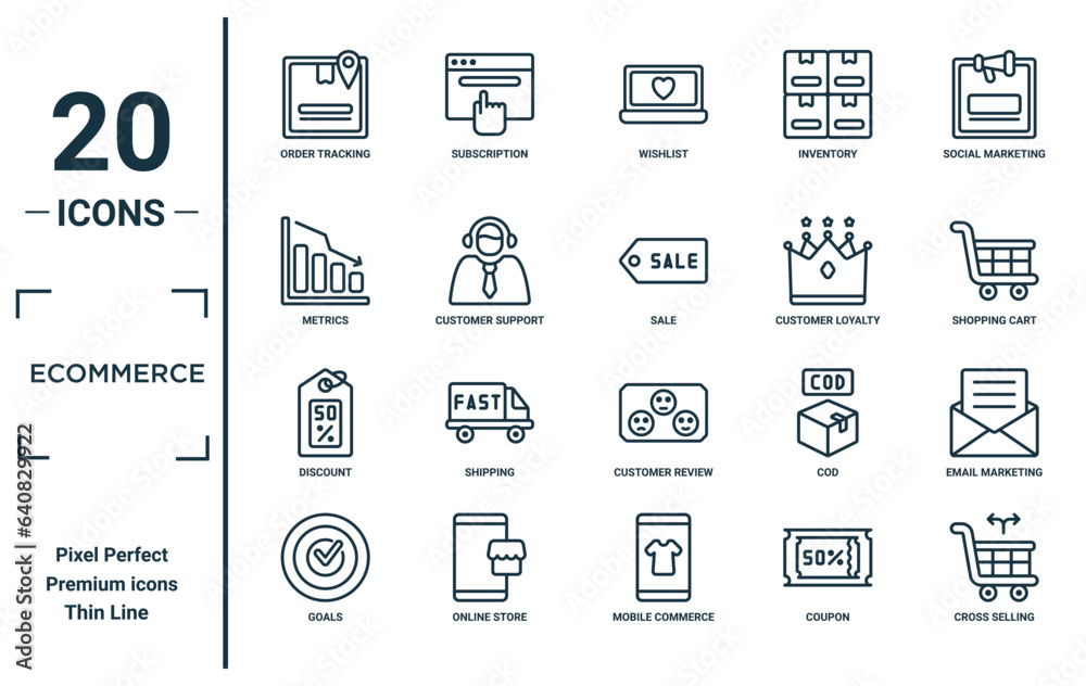 Vetor de ecommerce linear icon set. includes thin line order tracking ... Vetor de ecommerce linear icon set. includes thin line order tracking ...