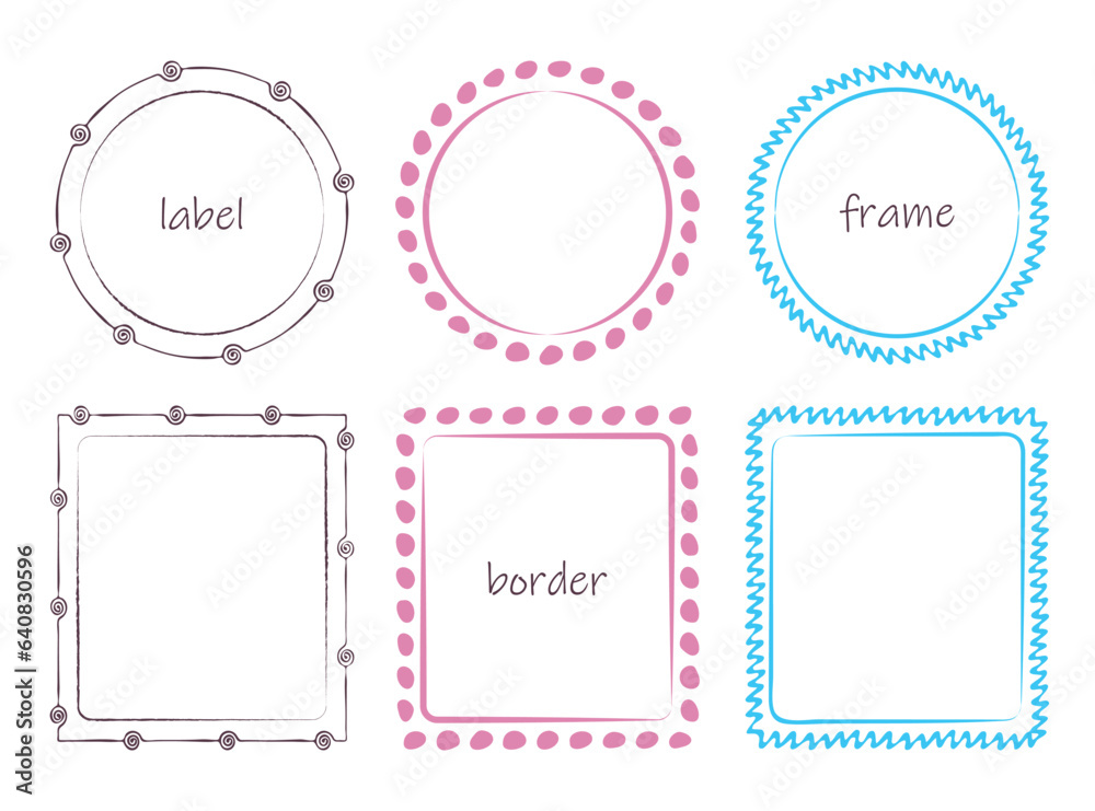 Doodle frames, border Set. Hand drawn paint brush scribble line strokes ...