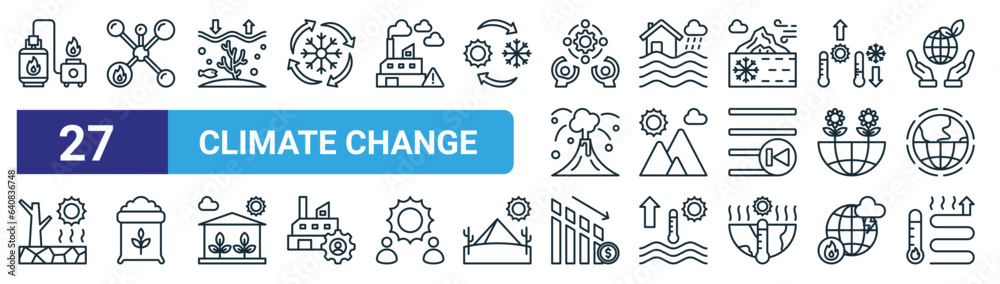 set of 27 outline web climate change icons such as liquefied petroleum ...