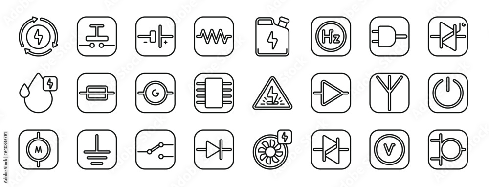 set of 24 outline web electronics symbols icons such as recycle energy ...