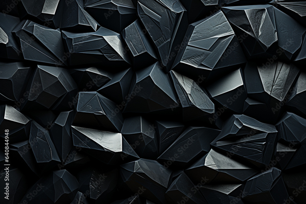 3d Render Abstract Black Crystal Background Faceted Texture Macro