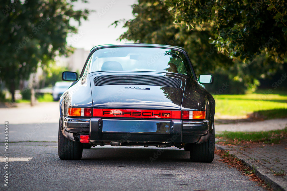 Brno, Czech Republic - August 22, 2023: An old black Porsche 911 sports ...