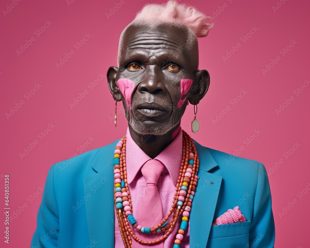 African indigenous tribe man with traditional bead jewelry, paint on ...