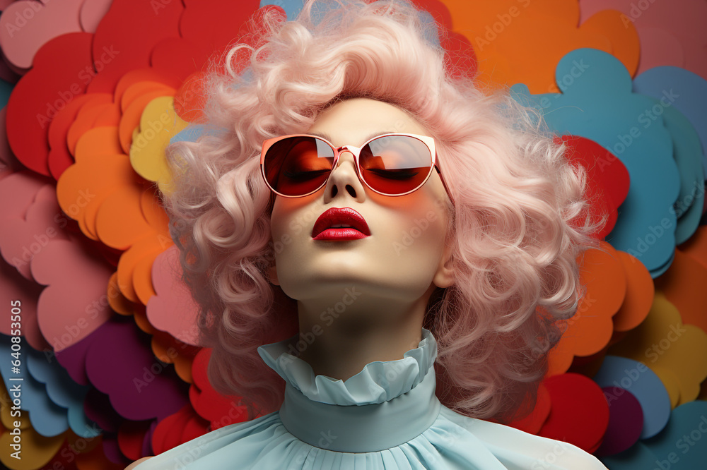 60s fashion, bold pop art, photo shoot style, of beautiful albino asian ...