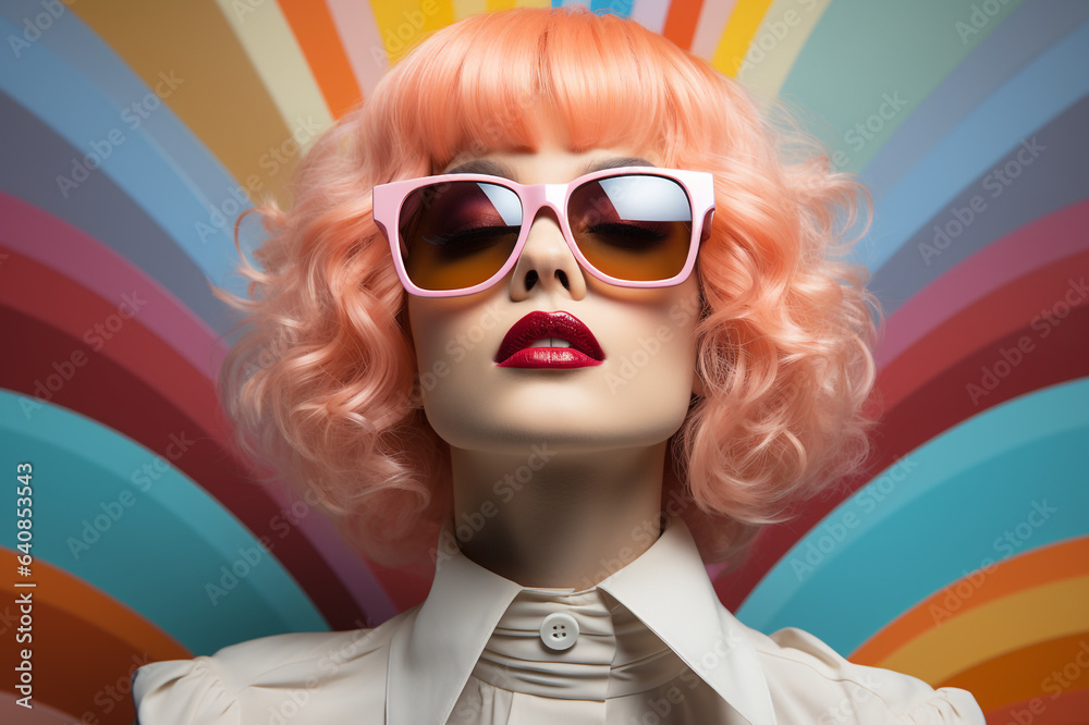 60s fashion, bold pop art, photo shoot style, of beautiful albino asian ...