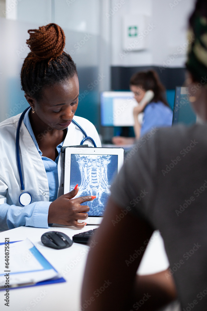 Radiology specialist doctor with lung x-ray ct scan giving medical ...