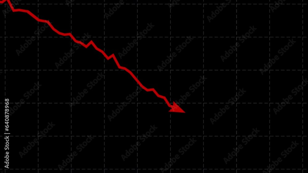 Chart arrow still goes down seamless loop. Red and black. Graph falling ...