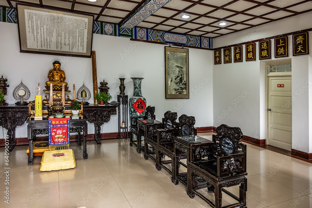 Interior of a pavilion at Giant Wild Goose Pagoda complex, a Buddhist ...