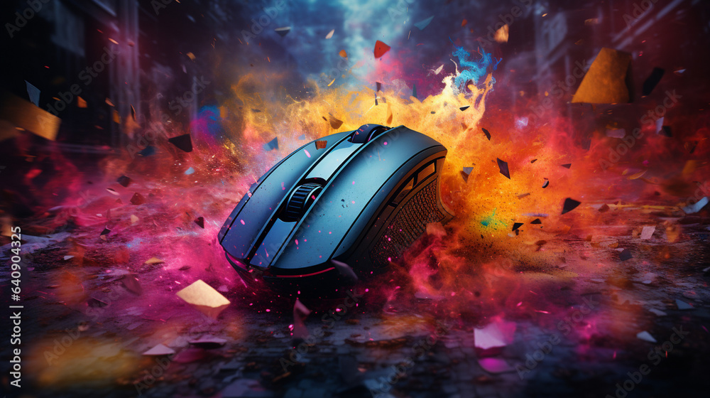 gaming mouse coming out of color explosion, generative ai Stock ...