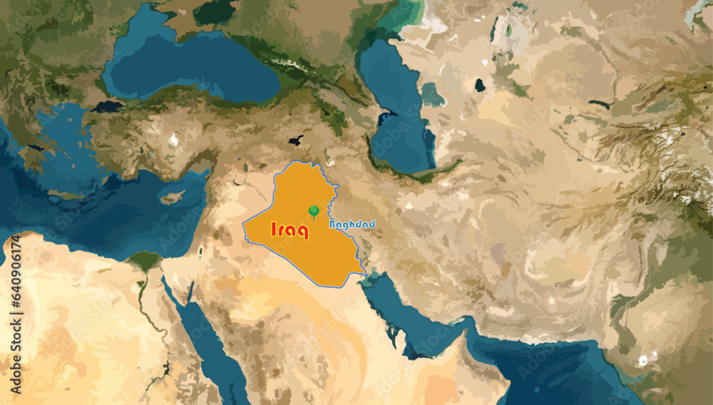 Iraq country and Baghdad capital city map on the world background. The ...