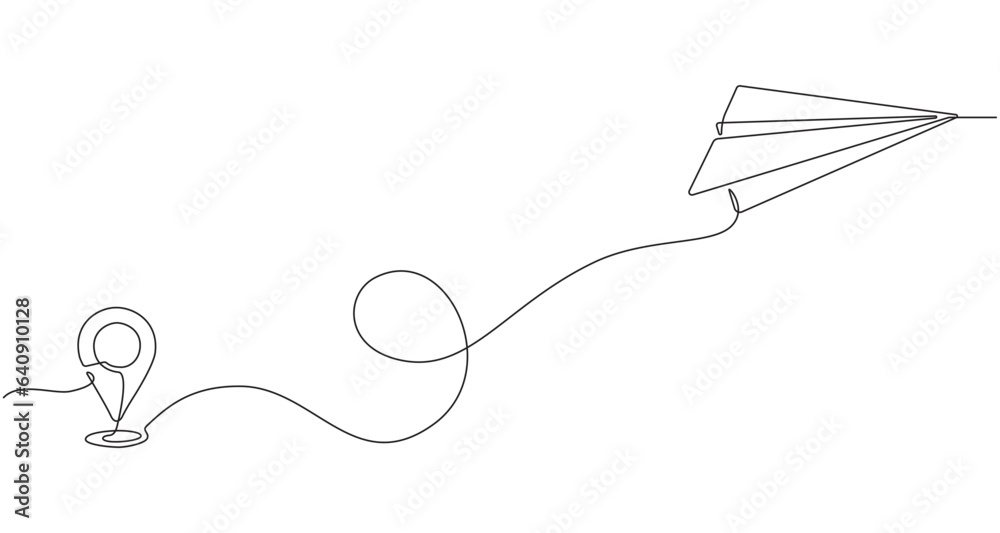 Continuous line drawing of aircraft flight routes and airport ...