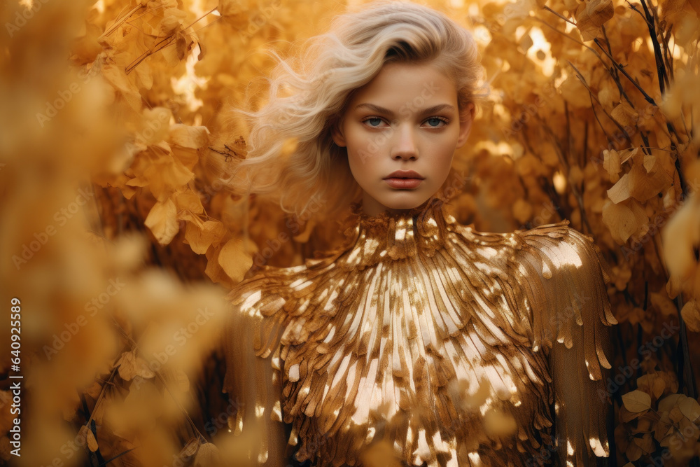 portrait of a woman/model/book character in autumn colours cottage core ...