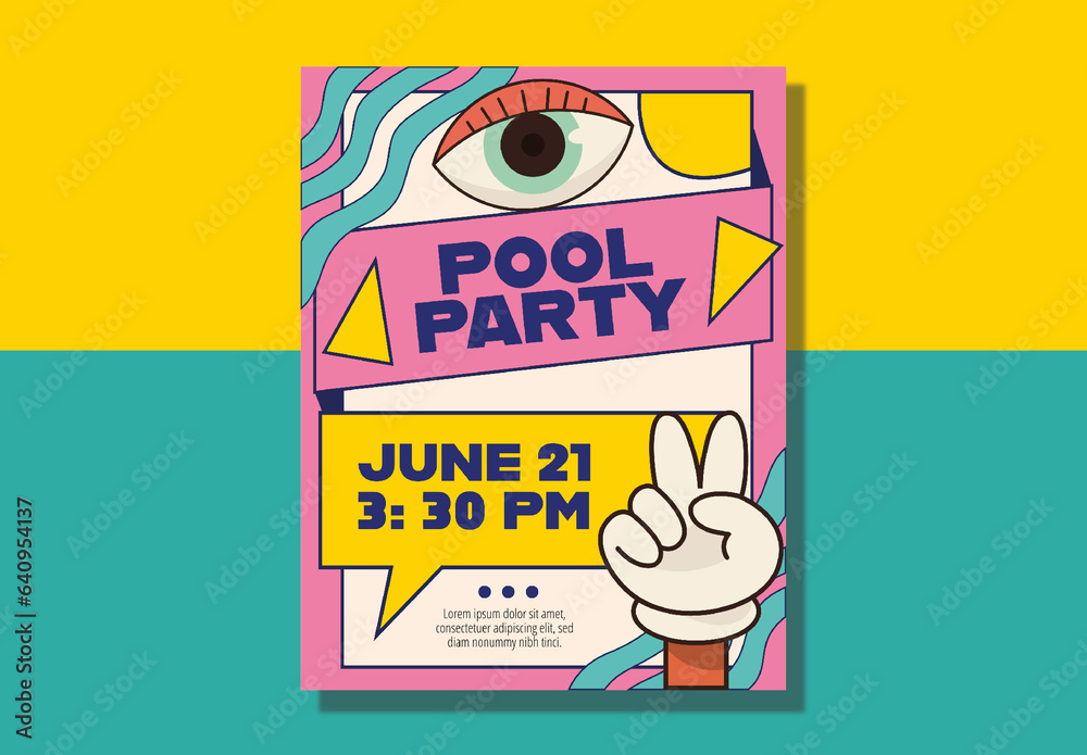 Colorful Retro Pop Art Pool Party Poster Geometric Summer Event Stock ...