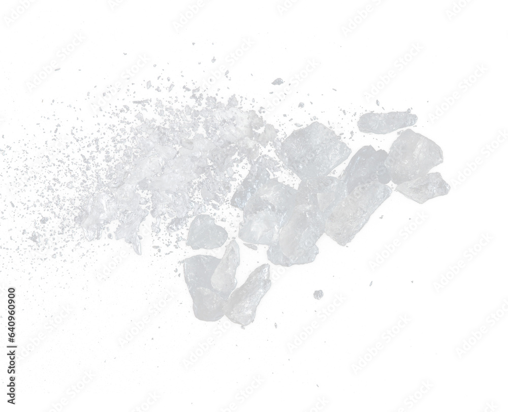 Ice Cubes explosion flying, crystal clear ice wave floating, fall down ...