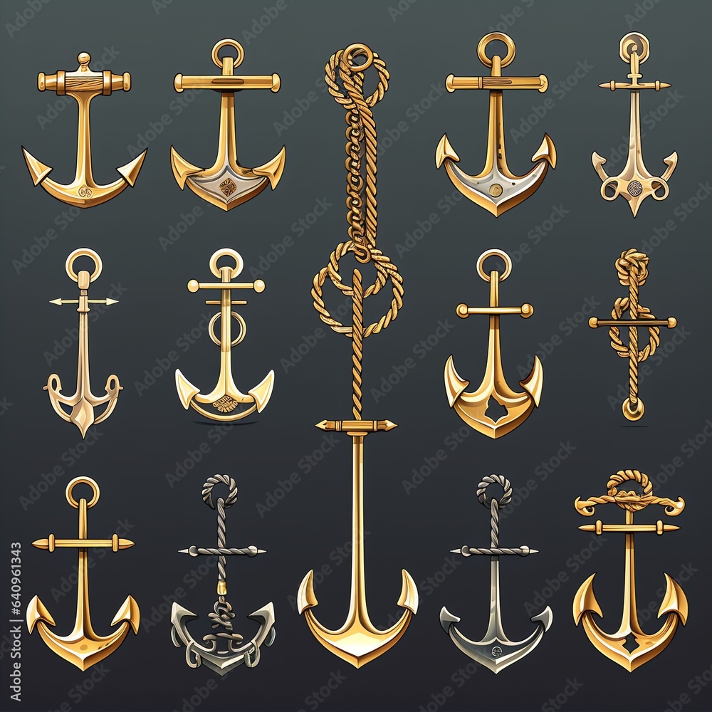 Vector set of different types of steel anchors icon Stock Illustration ...