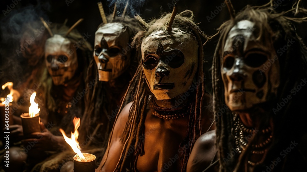 Humans in Animal Masks Convene in the Underworld, Partaking in the ...