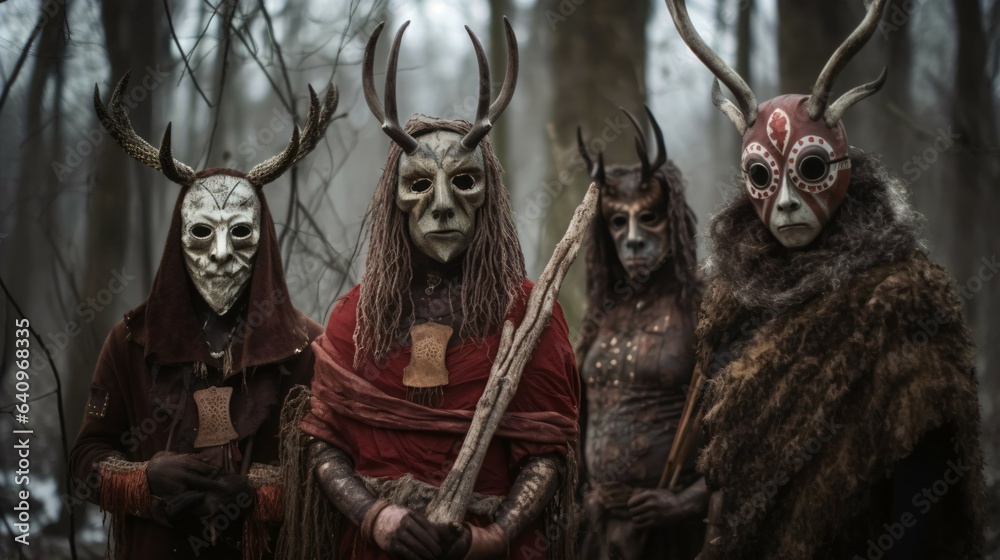 Humans in Animal Masks Convene in the Underworld, Partaking in the ...