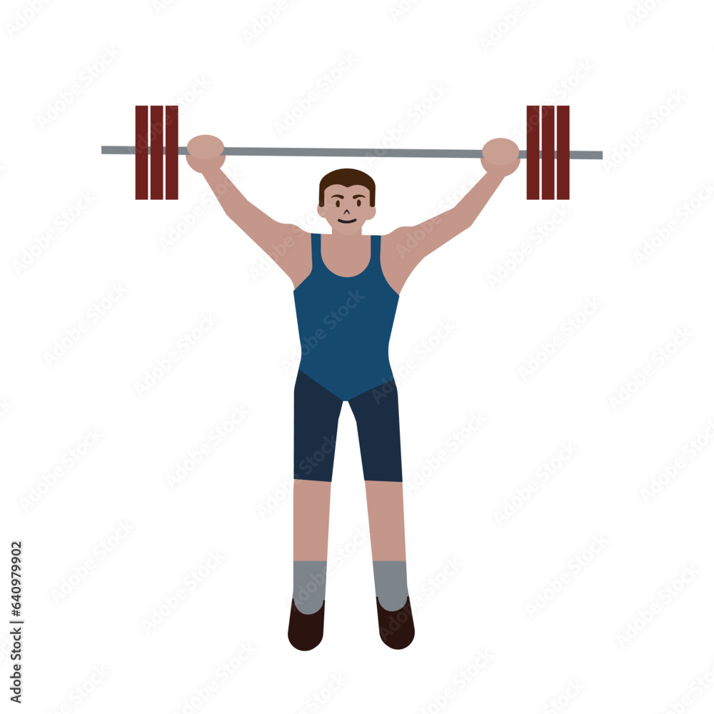 Weightlifter man lifting weights for an Olympic competition. Flat ...