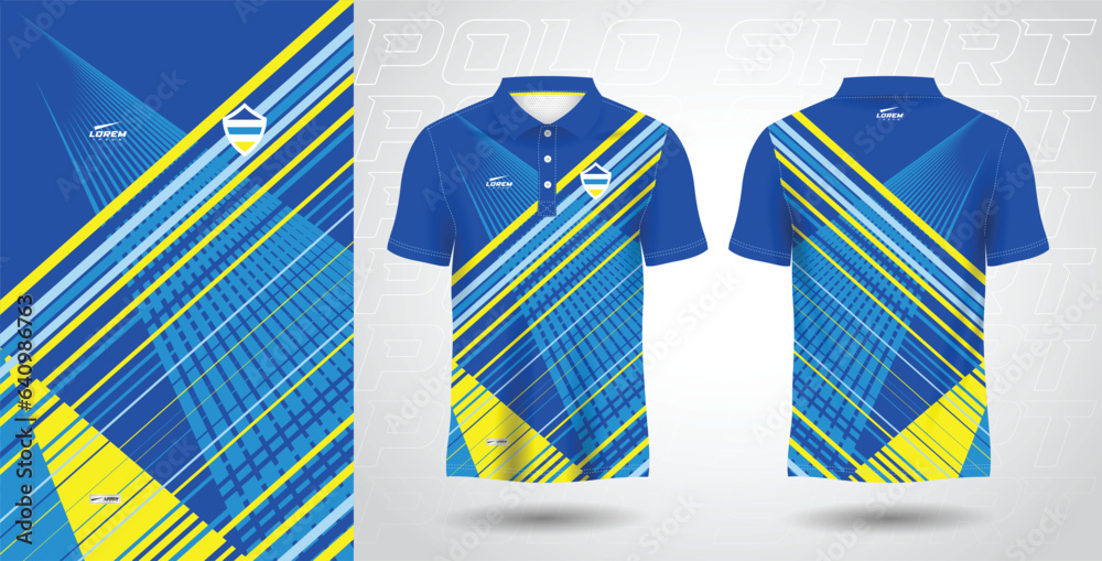 blue yellow polo sport shirt sublimation jersey template design mockup ...