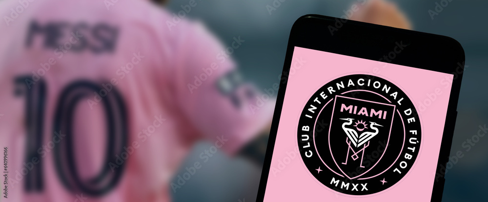 Logo of the Inter Miami CF on a smartphone - Horizontal banner web ...