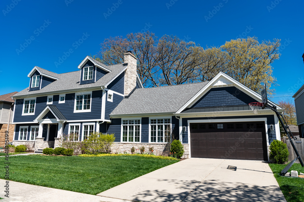 Modern house villa facade. cottage village. Exterior of a suburban ...