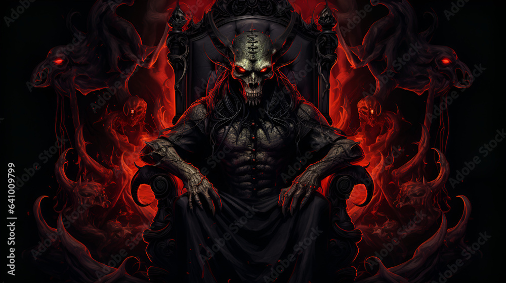demon sitting on throne painting horror halloween background scary ...