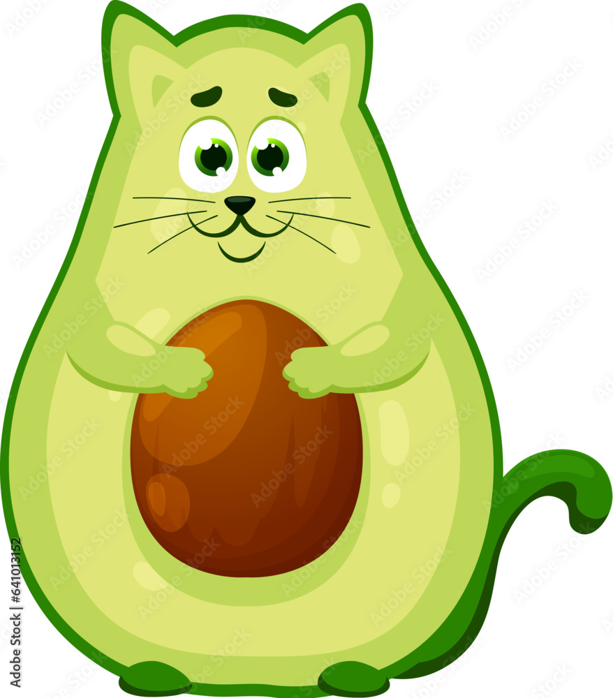 Cartoon avocado cat character. Isolated vector adorable whimsical ...
