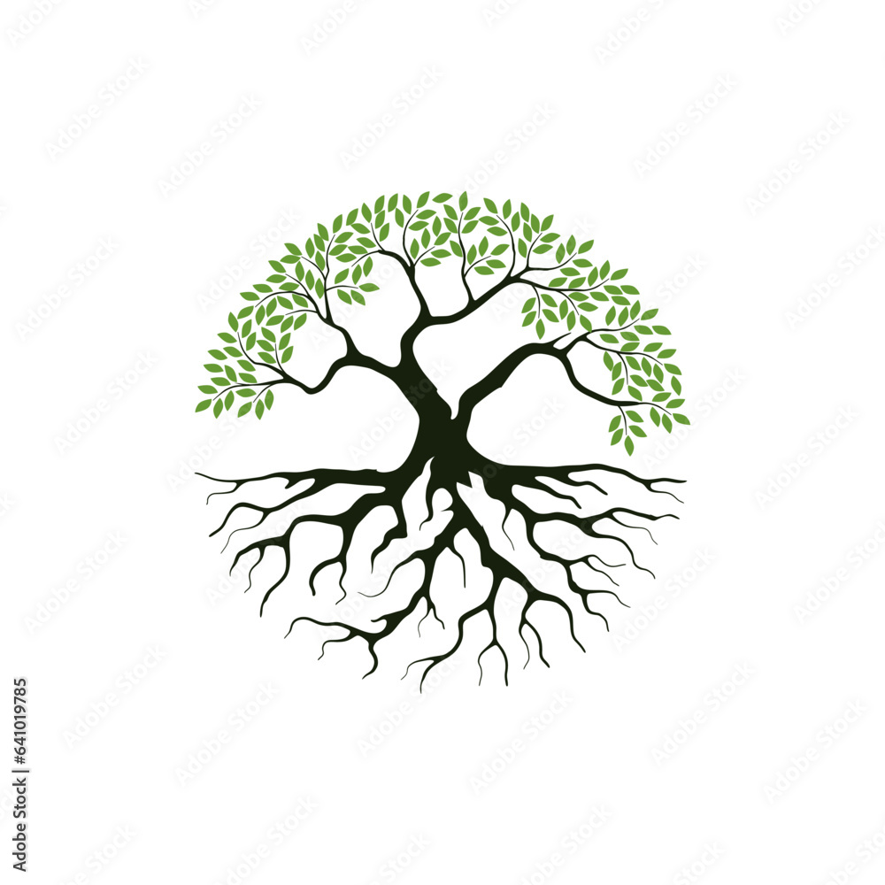 rooted tree logo design. banyan tree with circular shape Stock Vector ... rooted tree logo design. banyan tree with circular shape Stock Vector ...