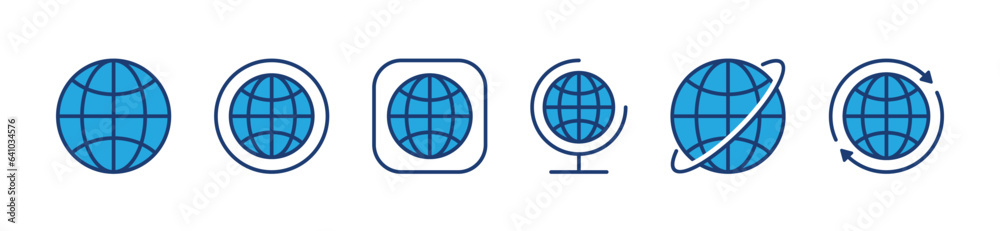 World globe icon set. Global company icons collection. Earth, planet ...