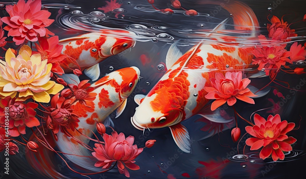 Koi fishes swimming in a koi fish pond created with AI Stock Photo ...