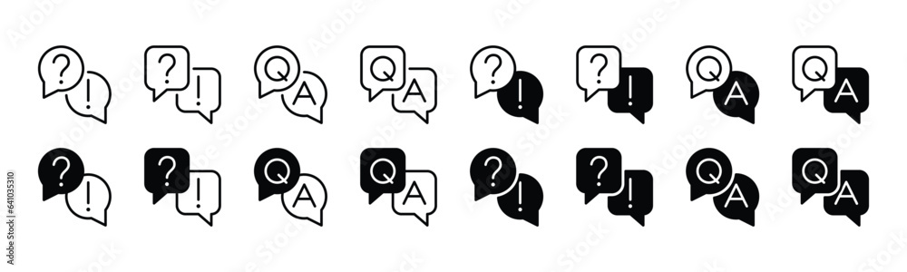 Vecteur Stock Question and answer icon set. Chat mark, exclamation mark and question mark icon ...