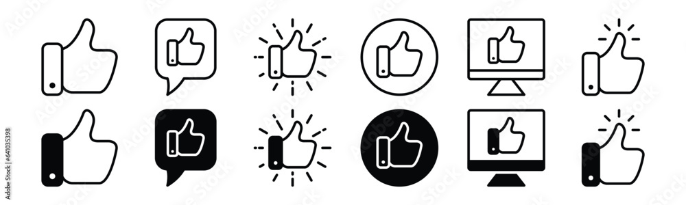 Thumbs up icon buttons set. Like sign. Good, ok, yes, choice, best ...