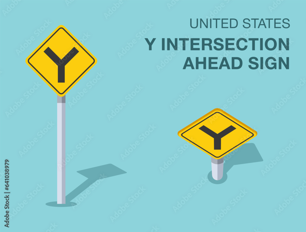 Traffic regulation rules. Isolated United States Y intersection ahead ...