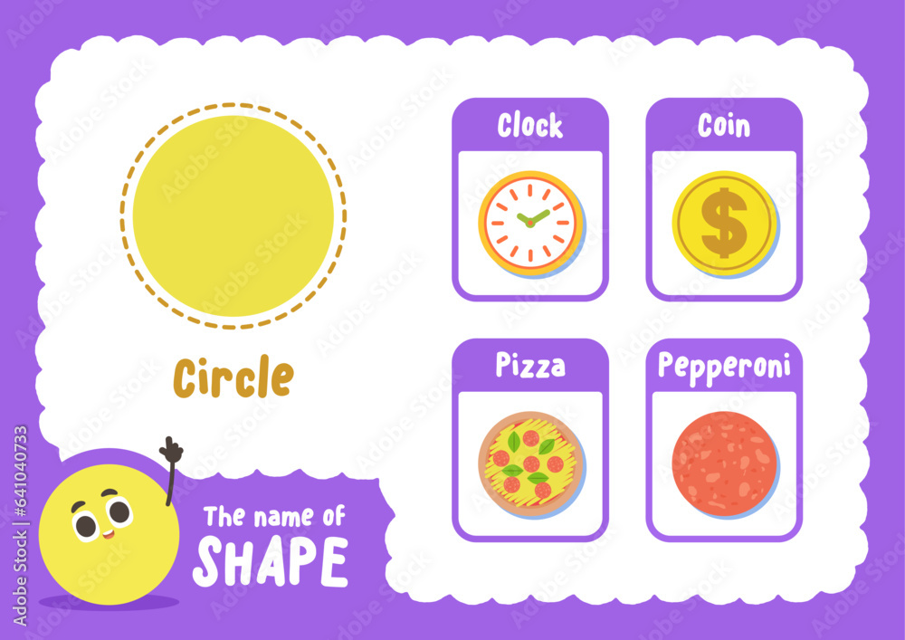 Learning circle shape sheet with object cards, illustration cartoon ...
