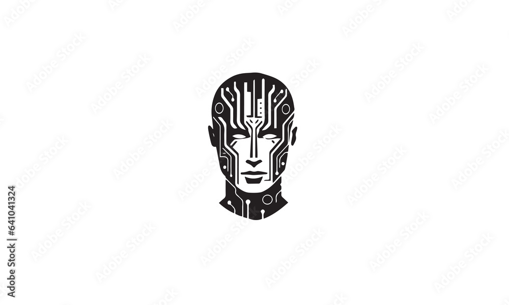 Human technology or human digital, head tech icon symbol black logo ...