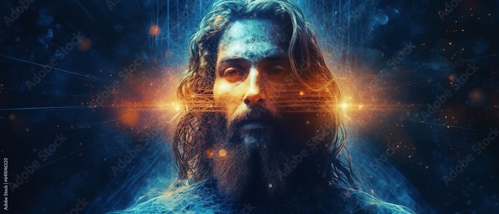 Abstract image of Jesus Christ, blue, futuristic background, Generative ...