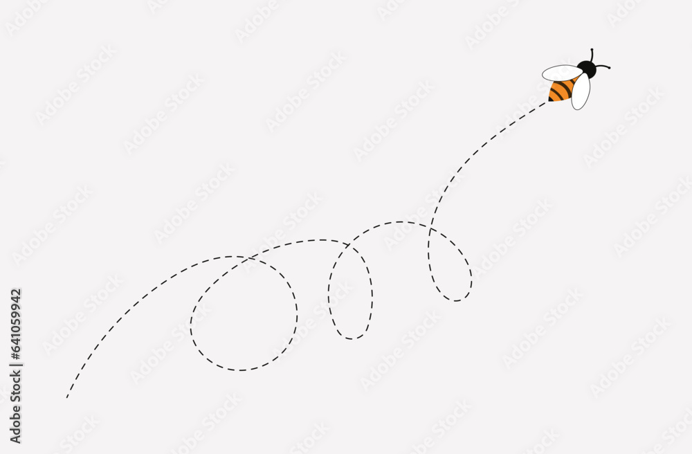 The flight path of a bee, a trace with a dotted line. The buzzing of an ...