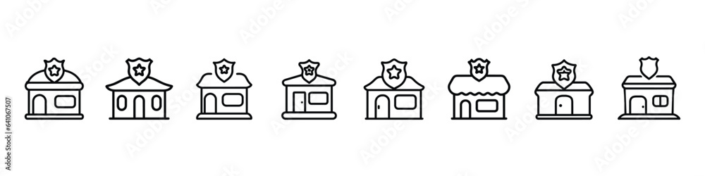 police station icon, police station in black and white, police station ...