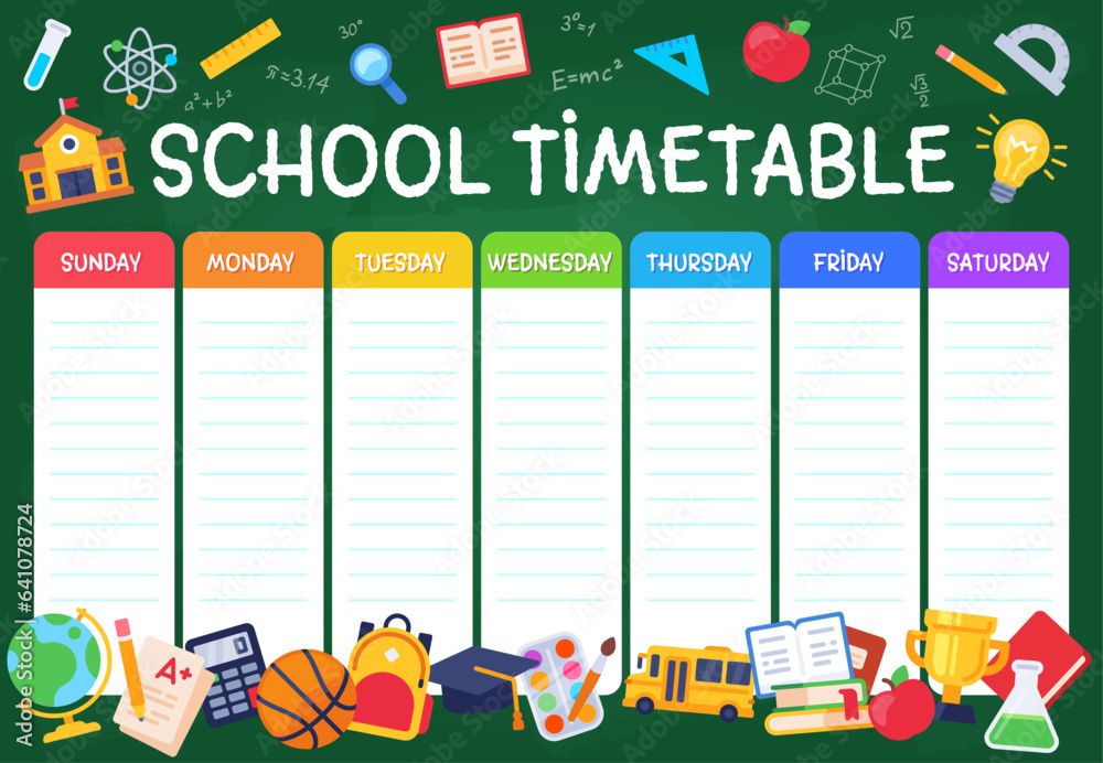 School timetable. weekly planner schedule for students, pupils with ...