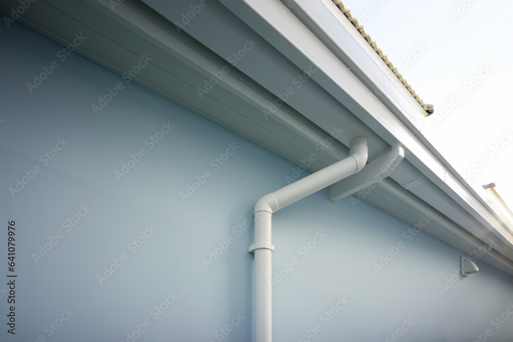 Rain gutter install on steel structure, connect to pvc downpipe or ...
