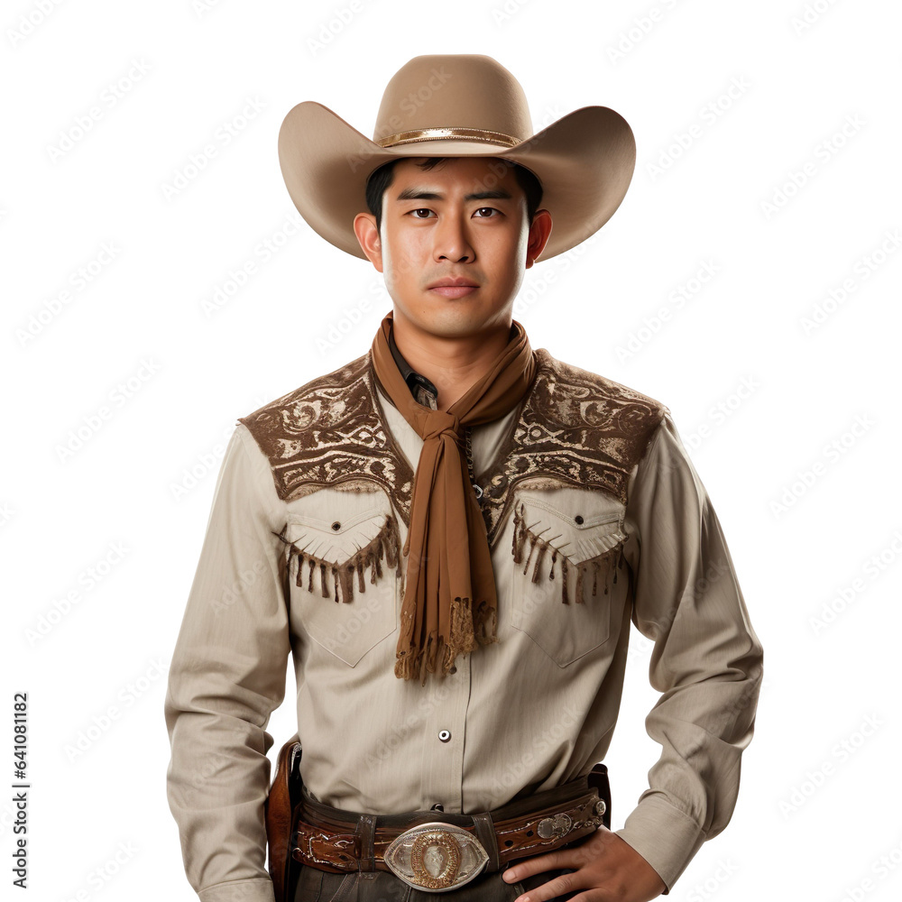 Halloween costumes - Front view mid shot of Asian man dressed as cowboy ...