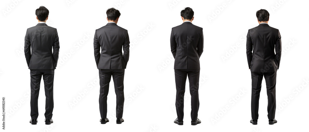 man in a suit with his head down and hands down, standing upright on ...