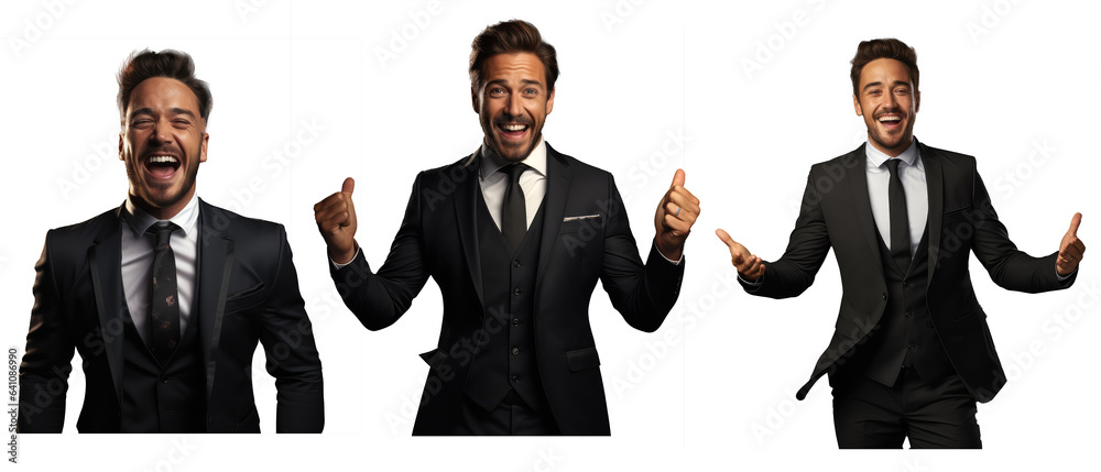 man in a suit and tie, feeling elated, expressive body language on ...