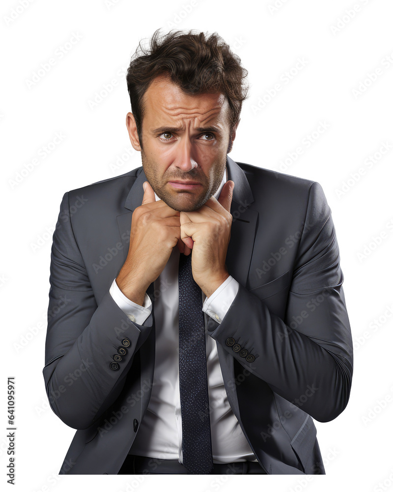 full height man dressed in semi formal clothing, hands clasped over ...