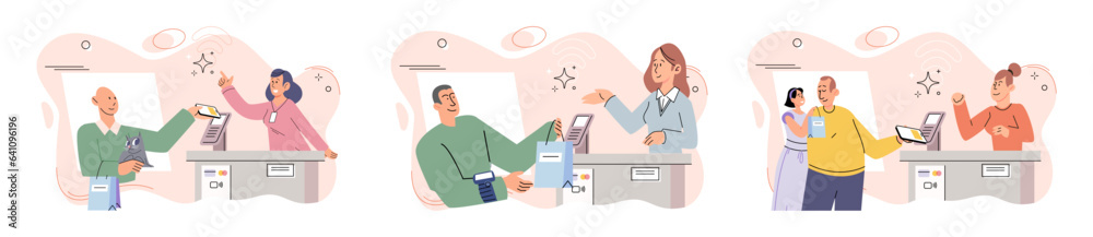 Cashless payment. Vector illustration. Wireless payment systems ... Cashless payment. Vector illustration. Wireless payment systems ...