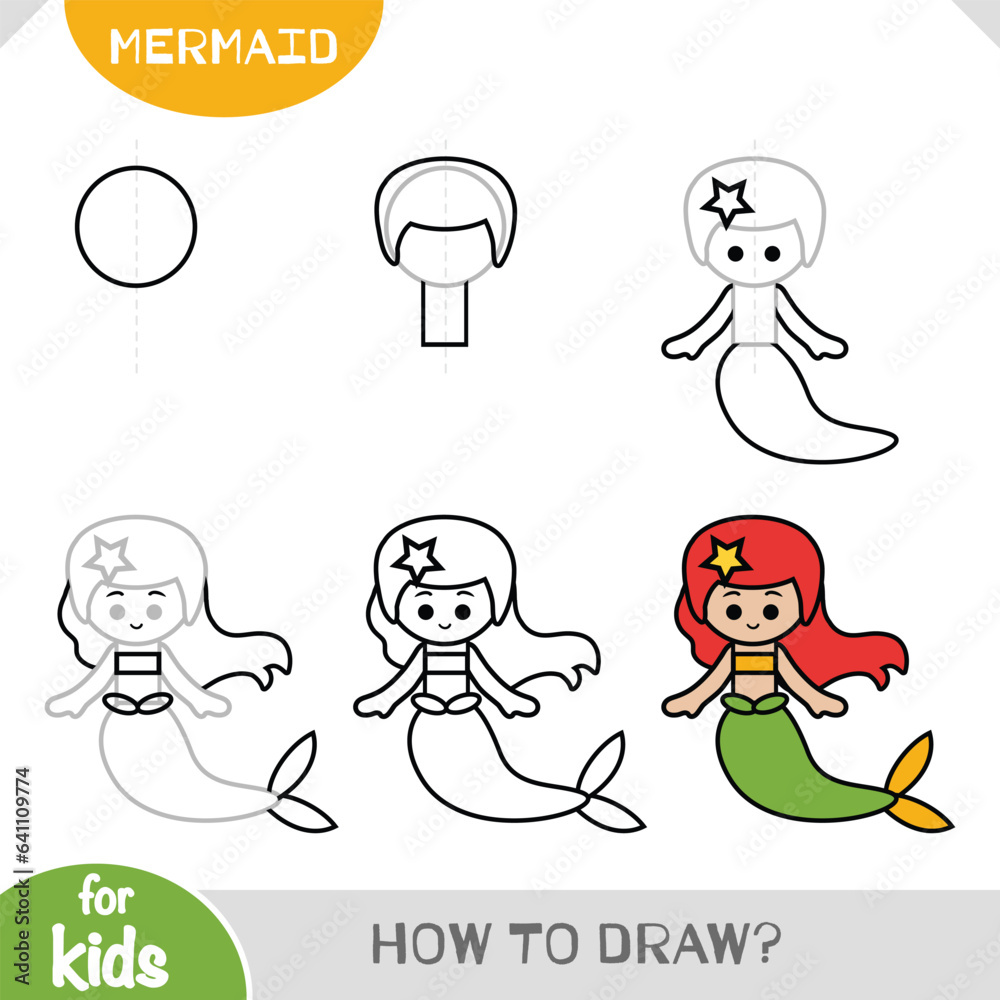 How to draw Mermaid for children. Step by step drawing tutorial Stock ...