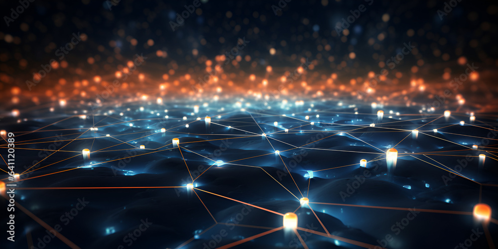 Abstract background with shining network structure with dots and lines ...